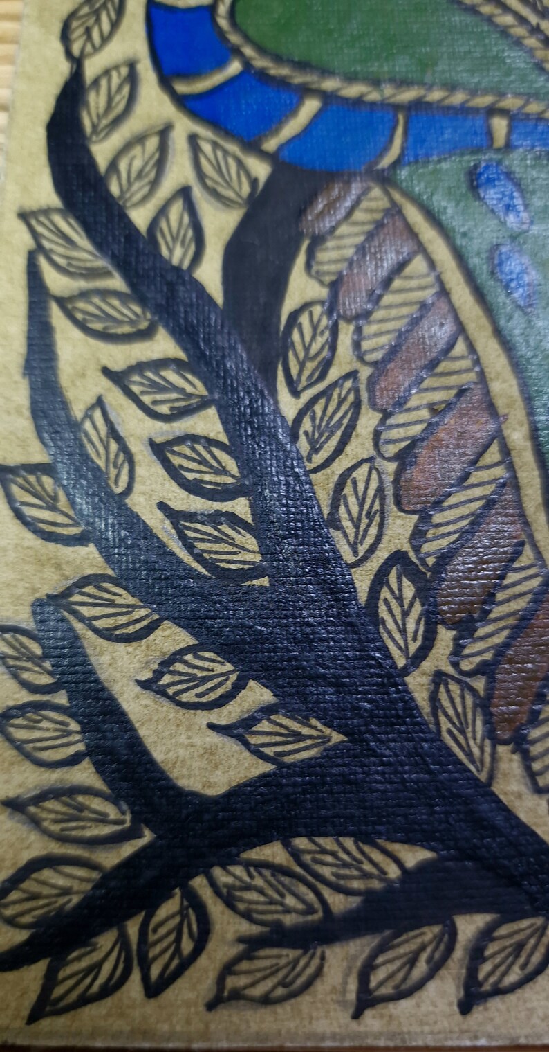 MADHUBANI / MITHILA Style Painting Indian Art Theme : Peacock 14x9.5cm ...