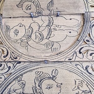 Indian Palm Leaf Etching and Carving Art Tala Pattachittra Radha, Krishna, Vishnu's 10 ...