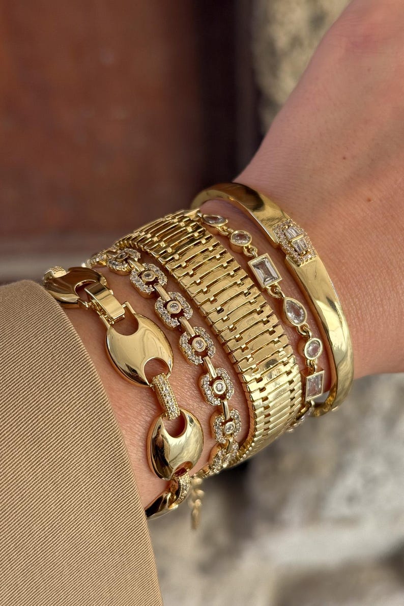 Gold Bracelet Stack, Layered Chain & Bangle Set - Etsy