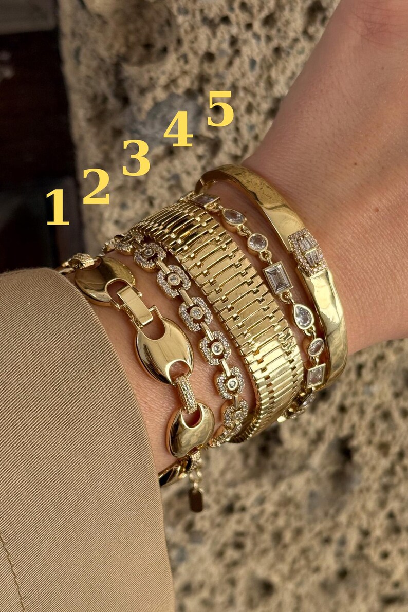 Gold Bracelet Stack, Layered Chain & Bangle Set - Etsy