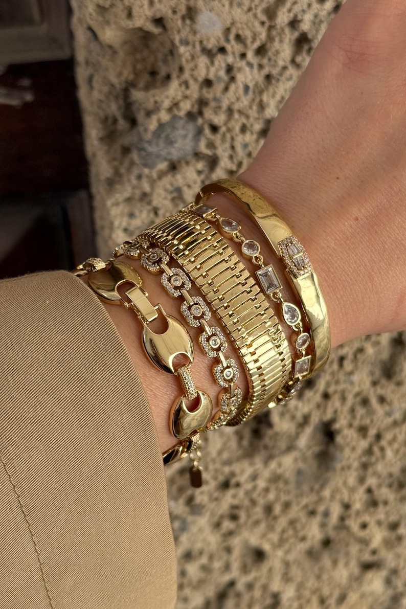 Gold Bracelet Stack, Layered Chain & Bangle Set - Etsy