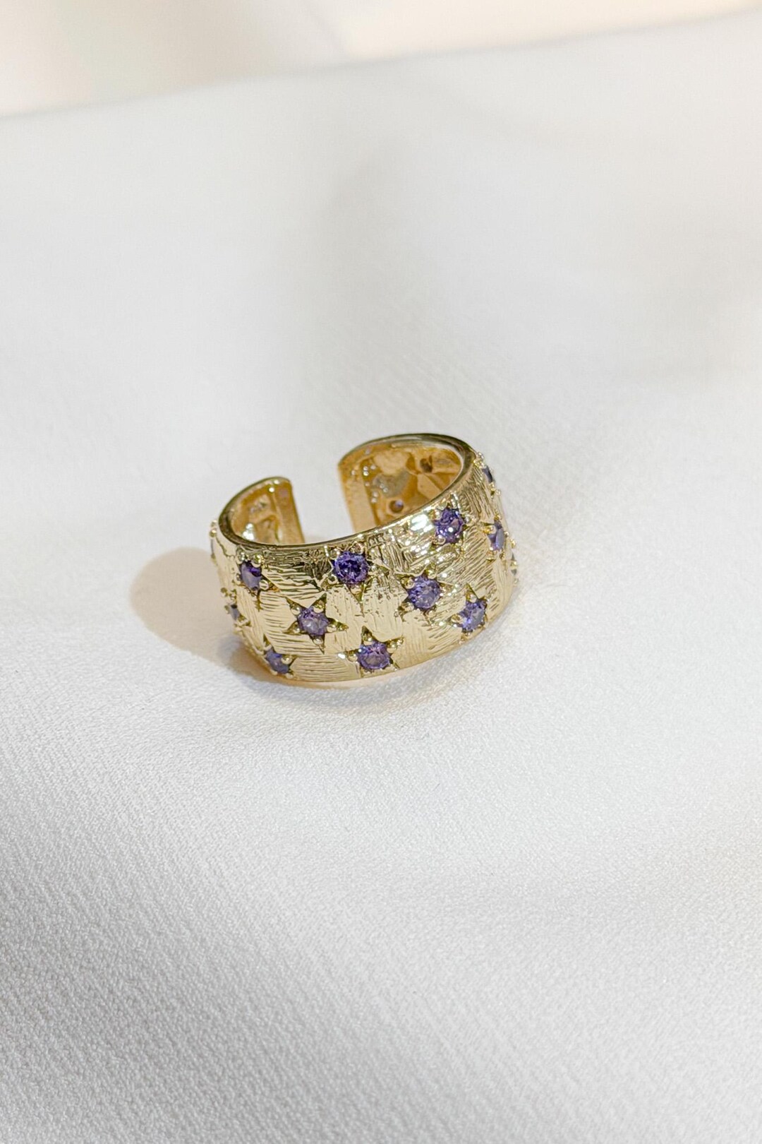 Gold Star Band Ring, Purple Stone Celestial Adjustable Wide Ring - Etsy