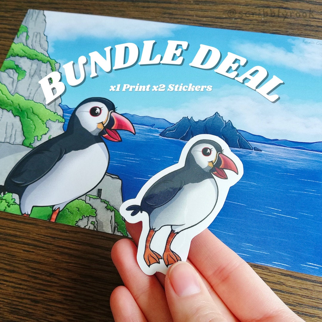 OFFRE GROUPÉE Puffin Art Print and Stickers, Art original, Fabrication ...