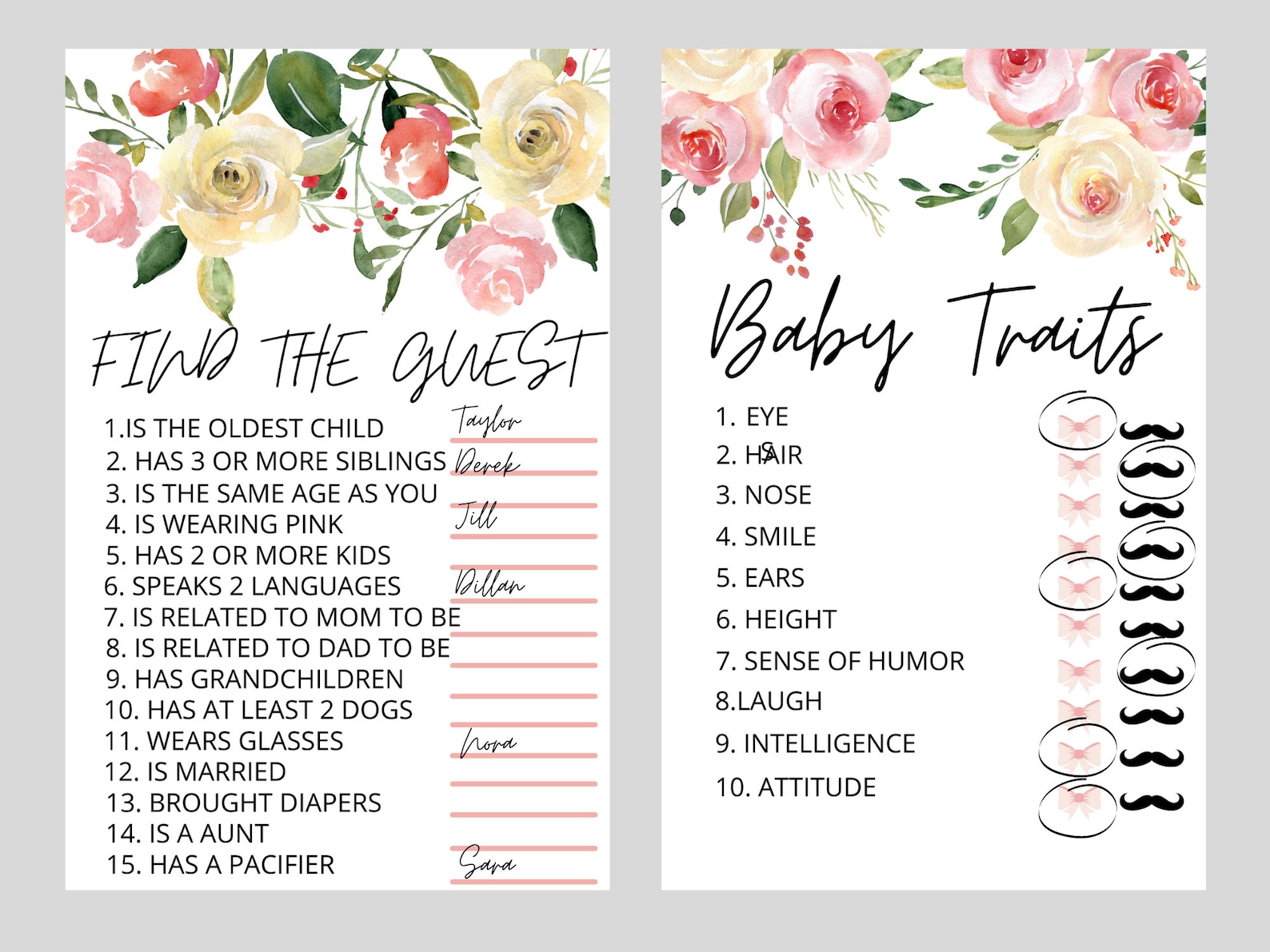 Floral Baby Shower Game Printable's | Etsy