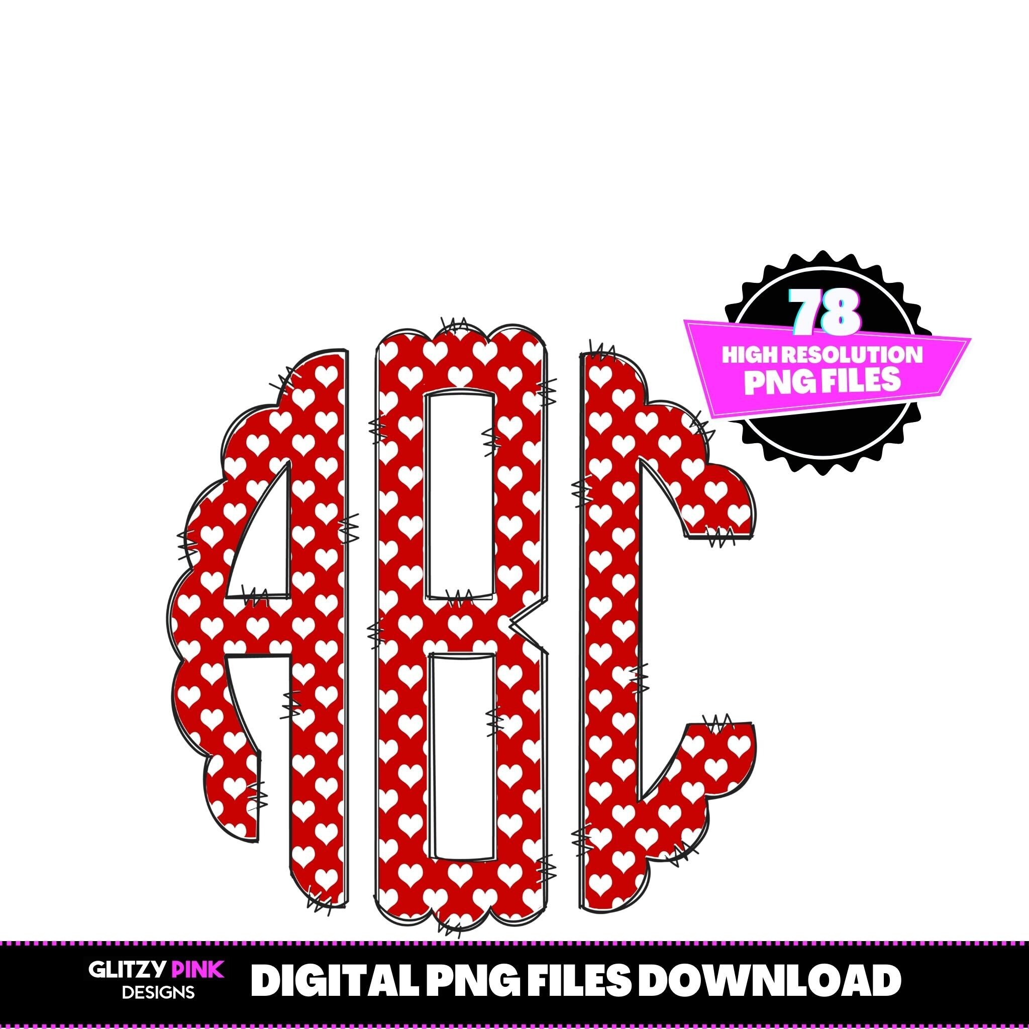 Red Valentine Doodle Scallop Monogram, Valentine's Day Monogram ...