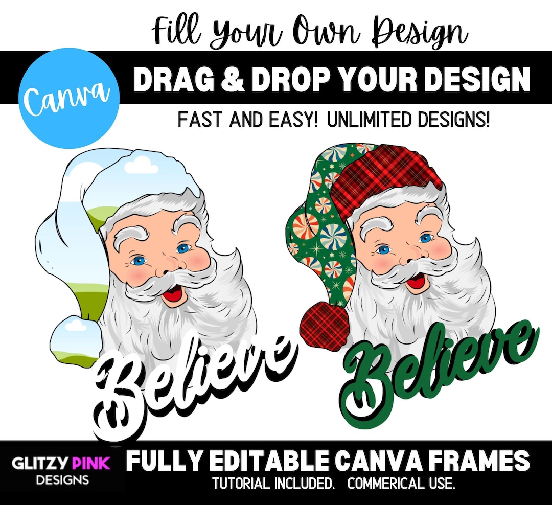 Retro Santa Canva Frame, Santa Claus Editable Canva Frame Template ...