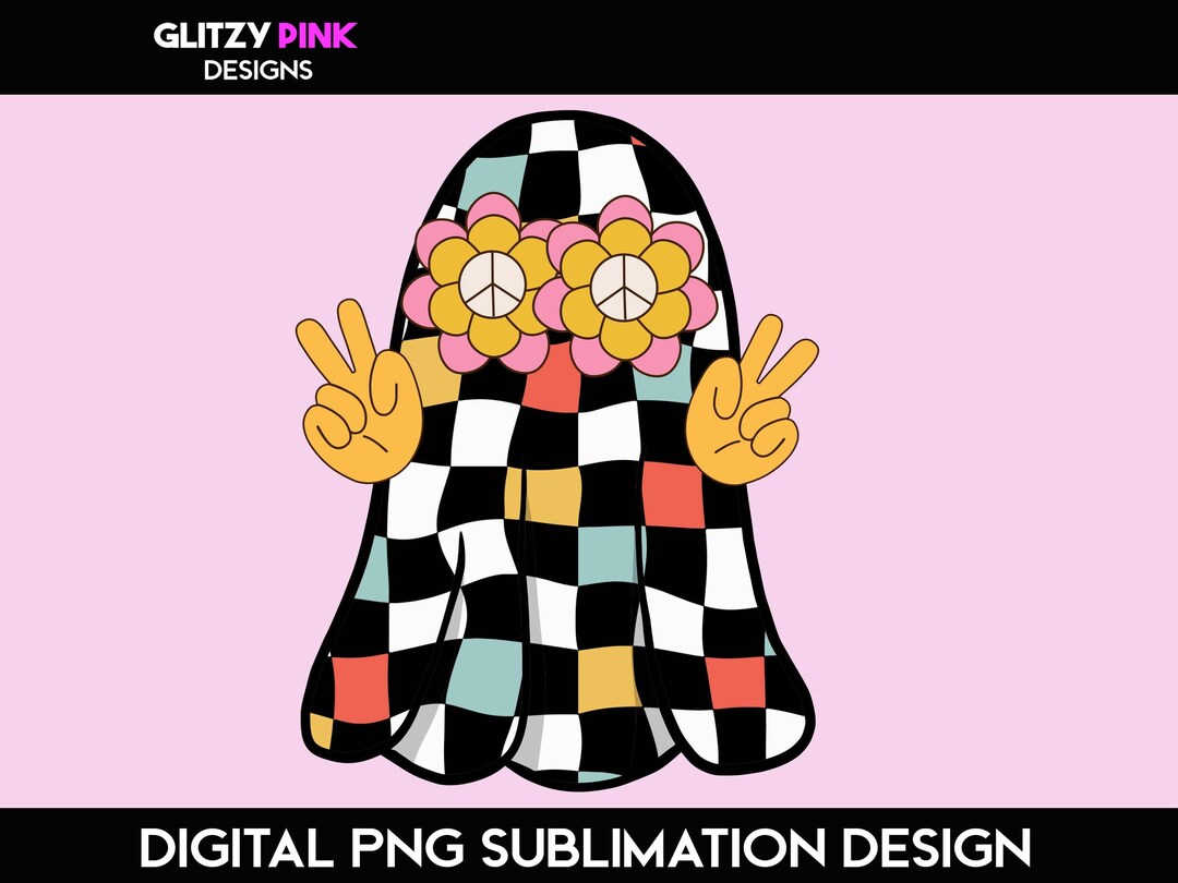 Hippie Ghost PNG Sublimation Design, Retro Halloween Ghost PNG Clipart ...