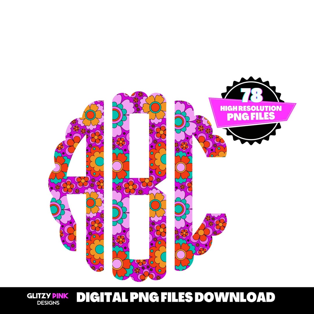 Pink Groovy Flowers Scallop Monogram Retro Monogram Alphabet - Etsy