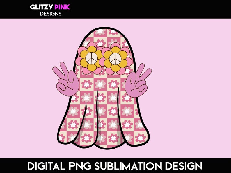 Hippie Ghost PNG Sublimation Design, Retro Halloween Ghost PNG Clipart ...