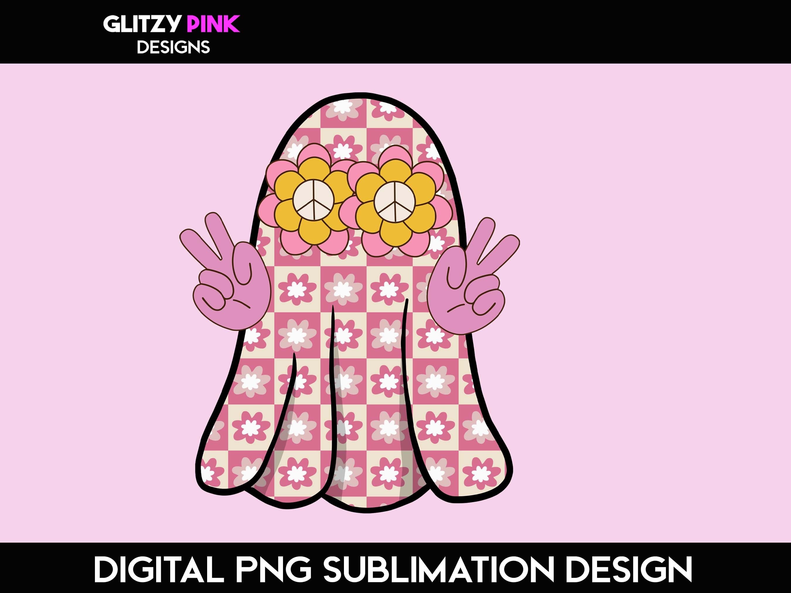 Hippie Ghost PNG Sublimation Design, Retro Halloween Ghost PNG Clipart ...