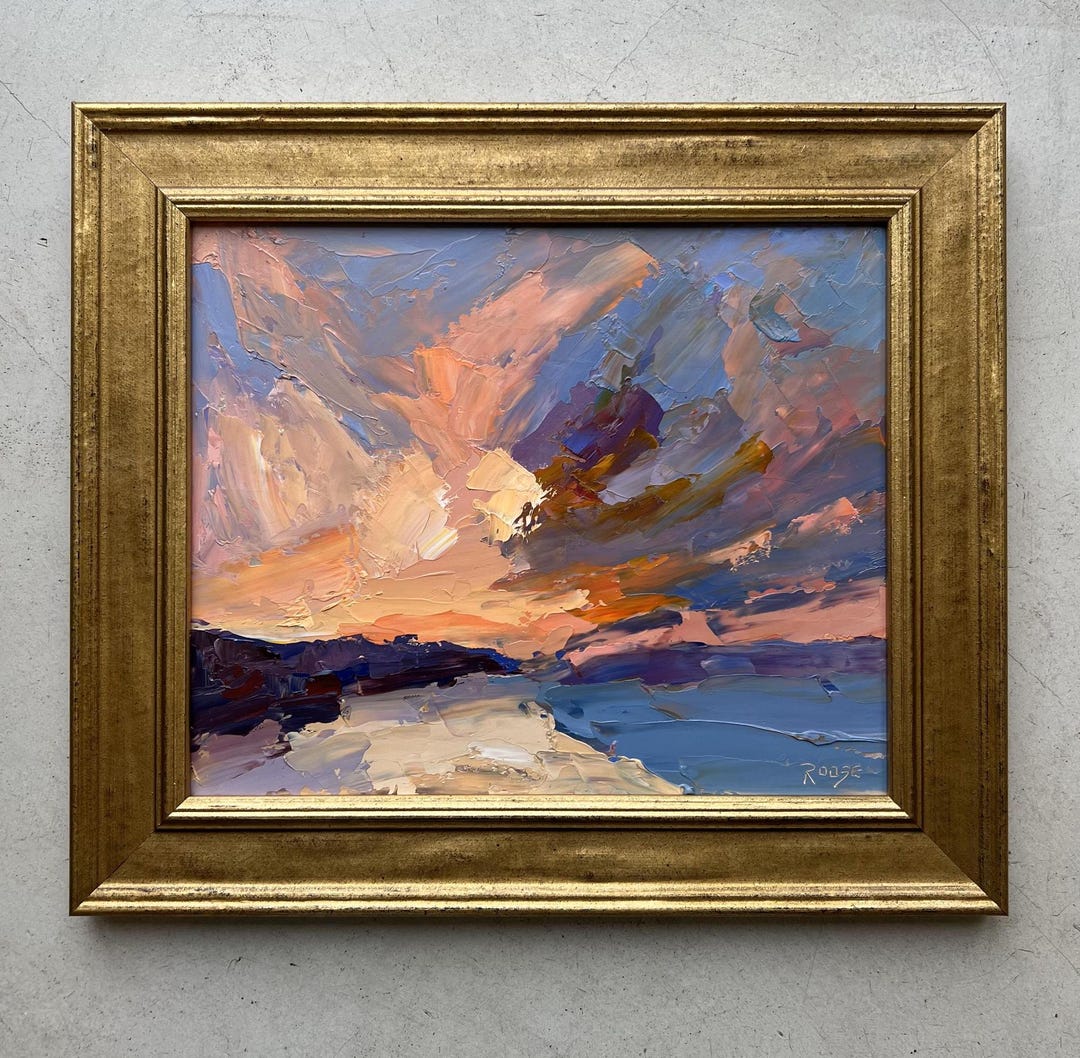 Contemporary "cornish LANDSCAPE Vii" Oil Painting Framed Impasto Sky ...