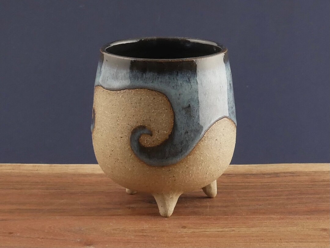 Handmade Tripod Pottery Cup - Ocean Wave (light Blue) - Etsy