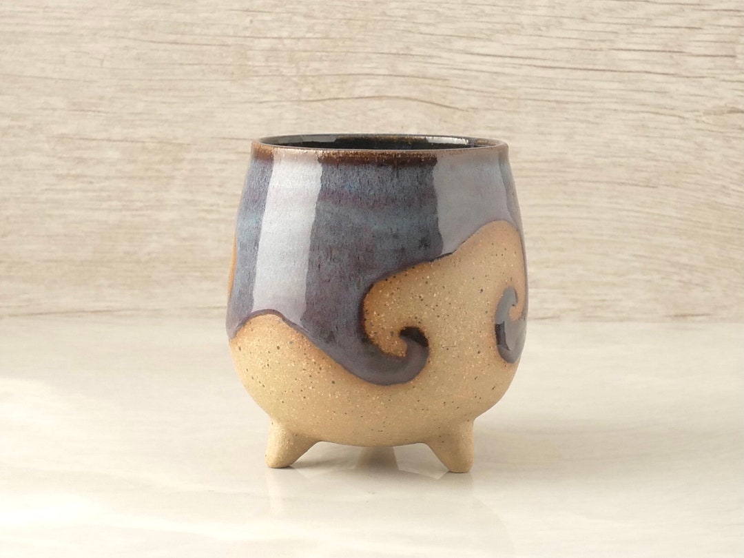 Handmade Tripod Pottery Cup - Purple Blue - Etsy