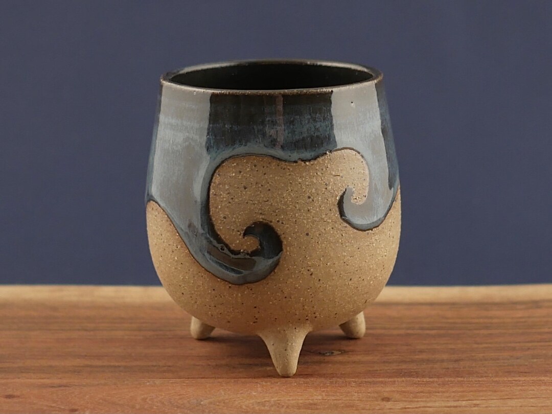 Handmade Tripod Pottery Cup - Ocean Wave - Etsy