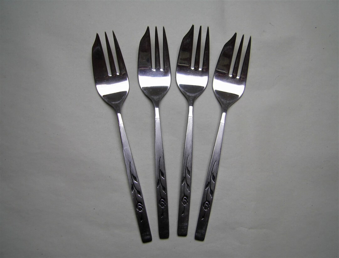 Vintage Set 4 ONEIDACRAFT CAPISTRANO ROSE Deluxe Stainless Cake Forks ...