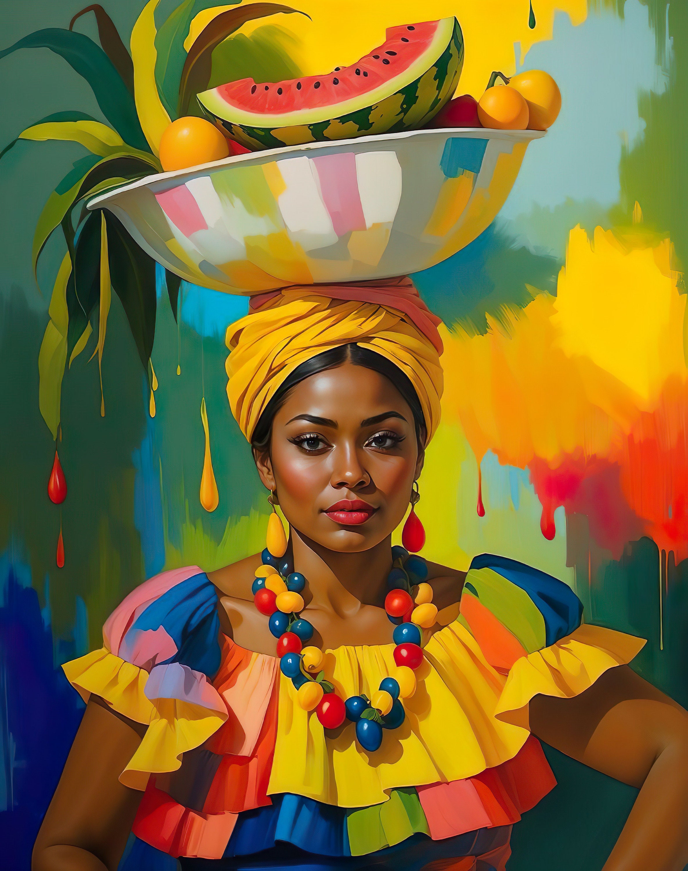 Colombia - Cartagena - Palenquera - Canvas Wall Art - Oil Painting ...