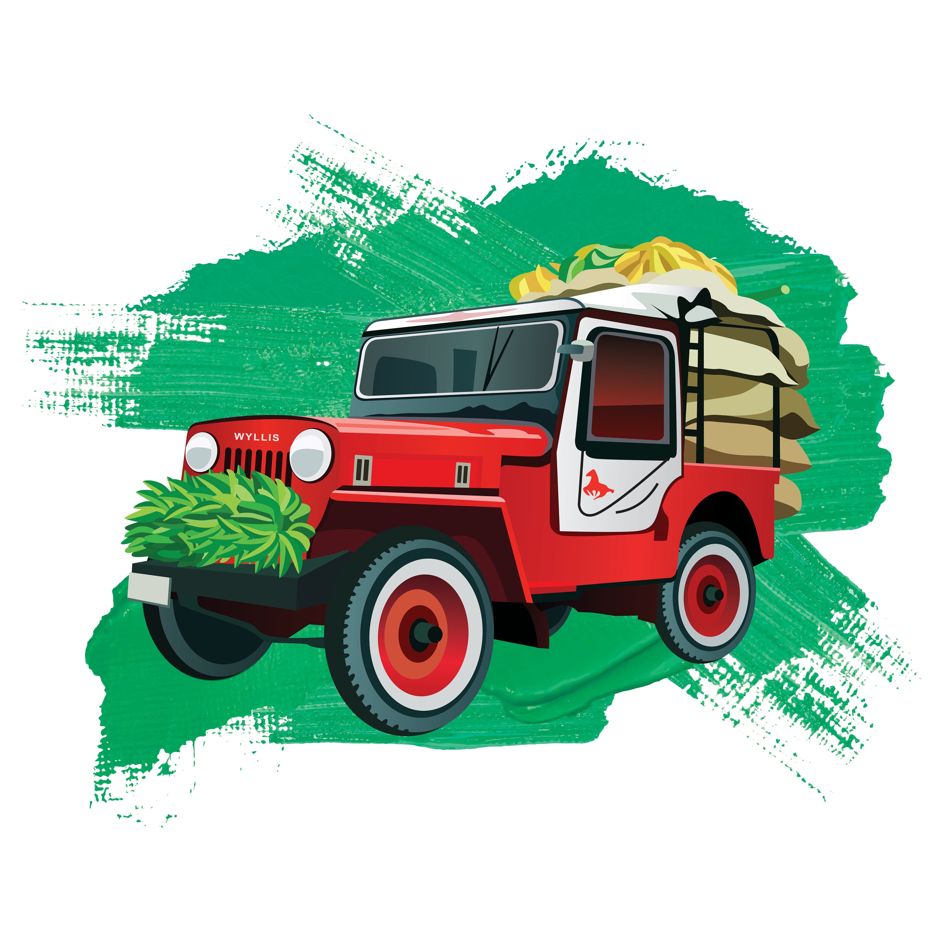 Jeep Willys rojo típico colombiano - Fondo verde - Lienzo - Etsy España