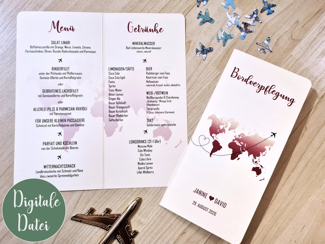 Menu Card With Travel Theme | Folding Card | 10 X 21 Cm | World Map ...