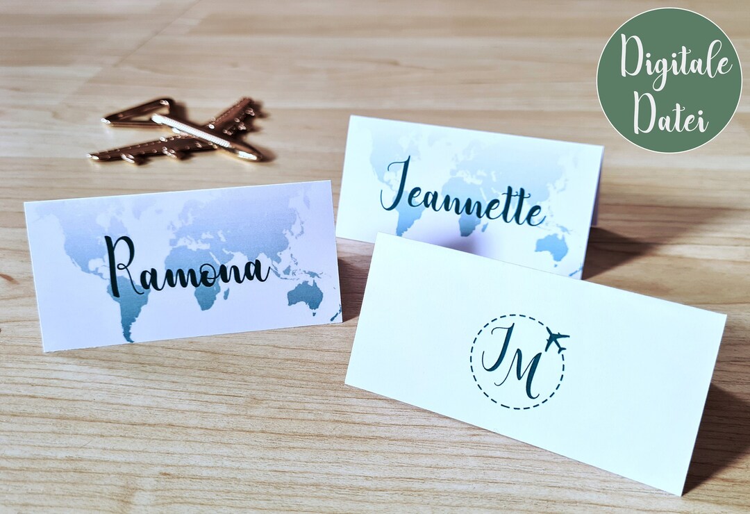 Place Card Theme Travel | Name Cards Wedding | 9 X 4.5 Cm | World Map ...