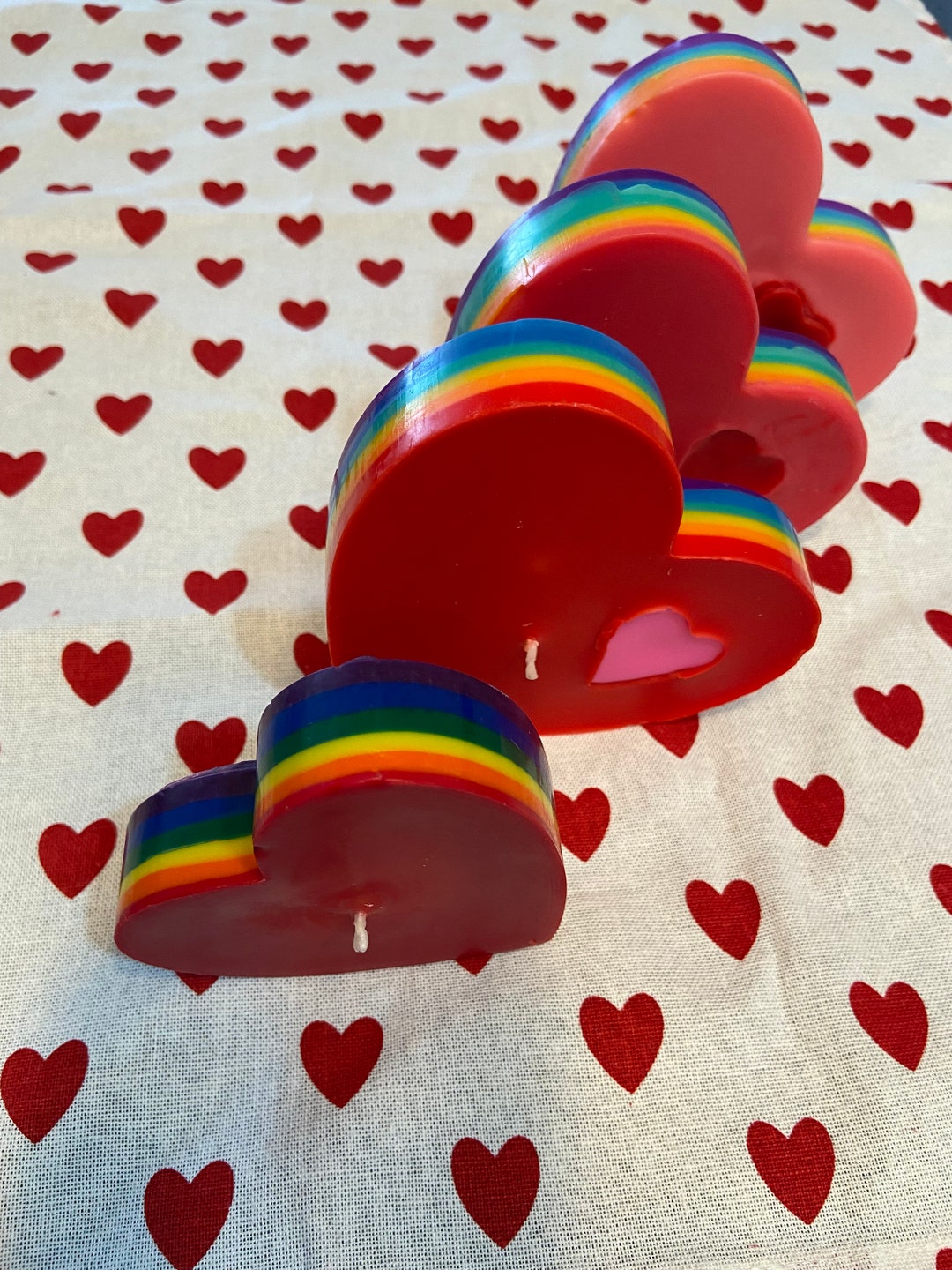 LGBTQ Red Heart Rainbow Layered Candles Heart Shaped Candles - Etsy