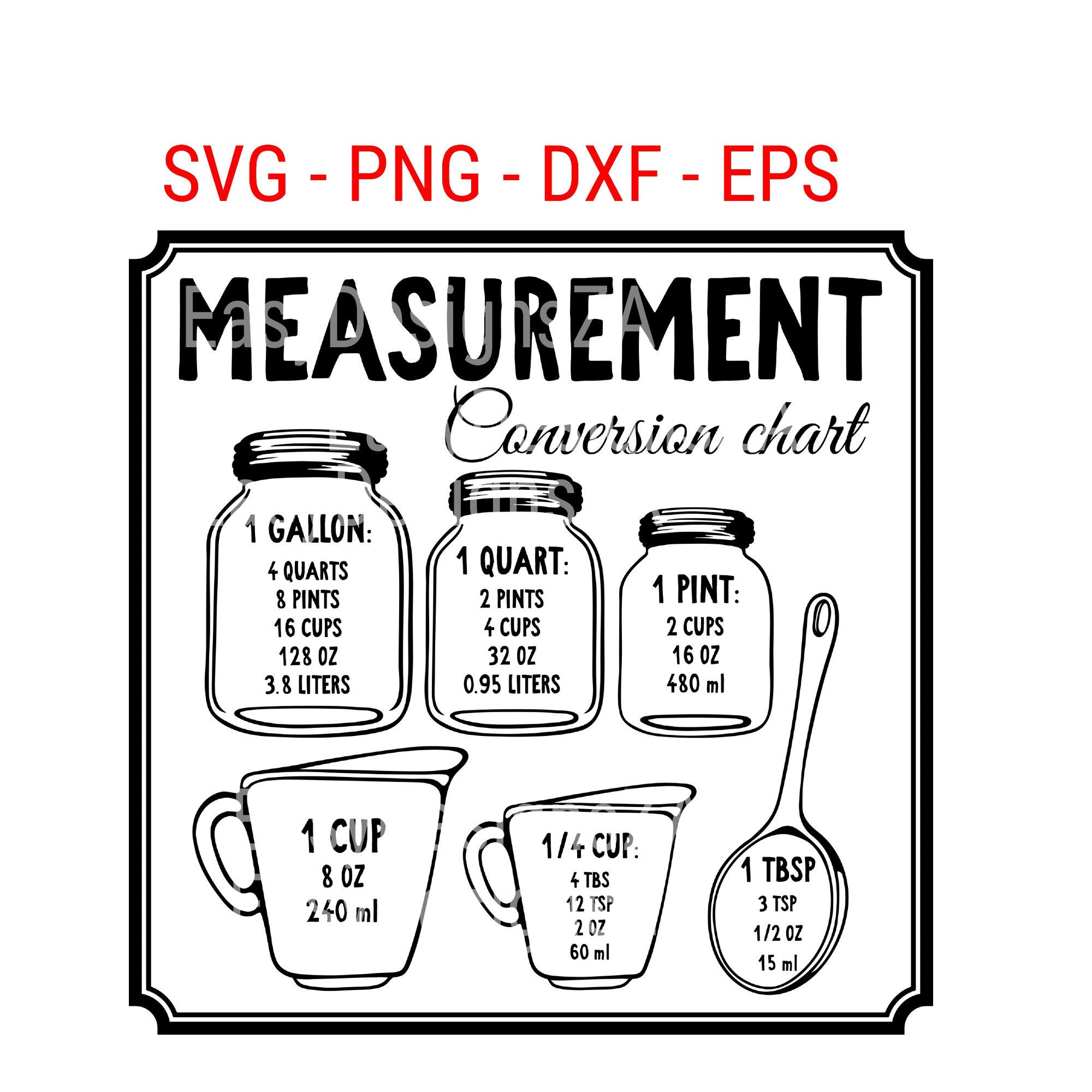 Measurement Conversion Chart Svg SVG Files for Cricut | Etsy