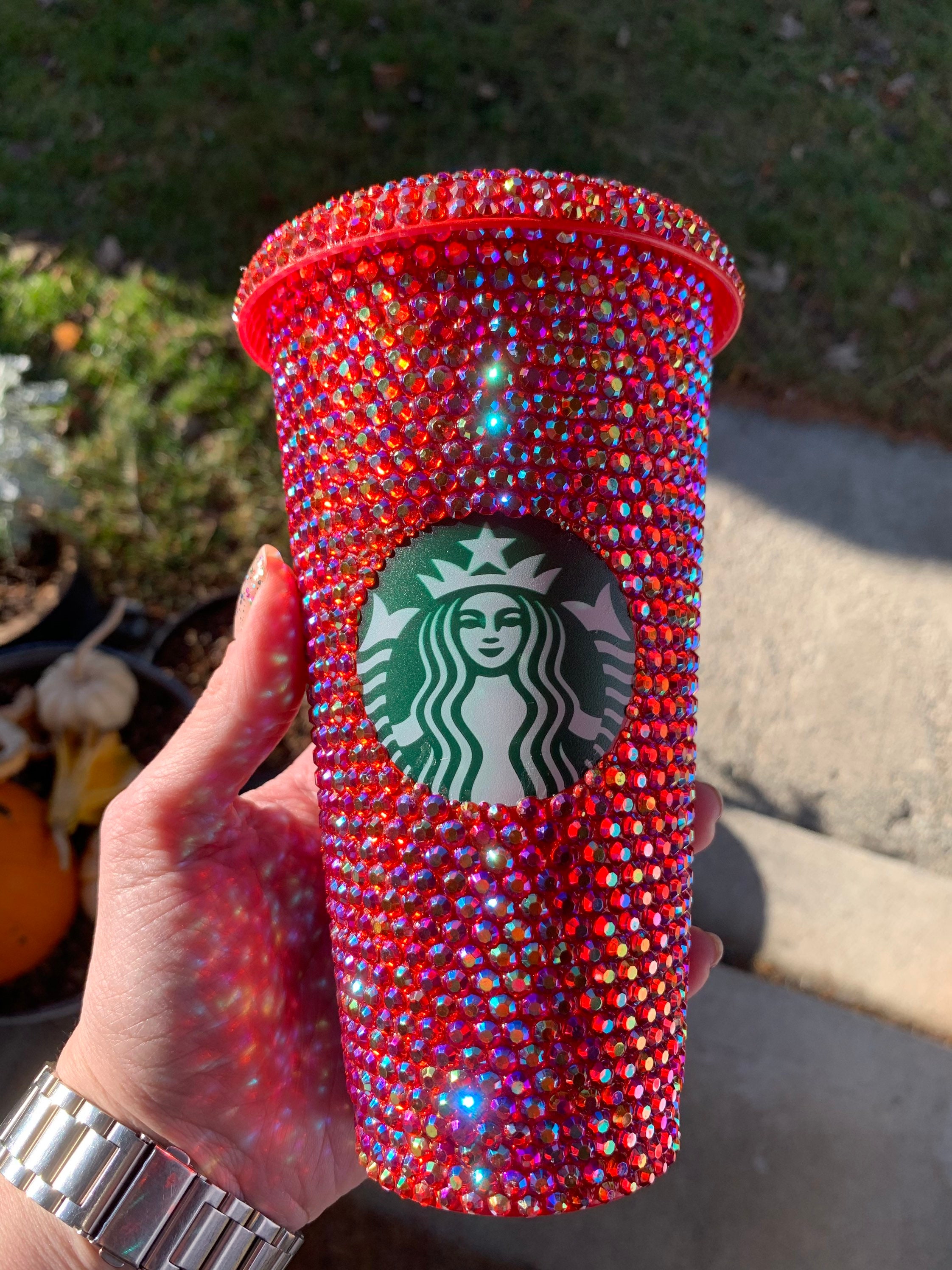 Red AB Rhinestone Starbucks Reusable 24 oz Cold Cup | Etsy