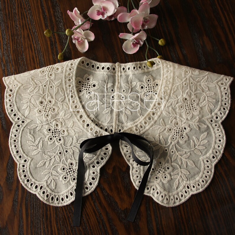 Cream Cotton Collar Embroidered Lace Collar Oversize - Etsy