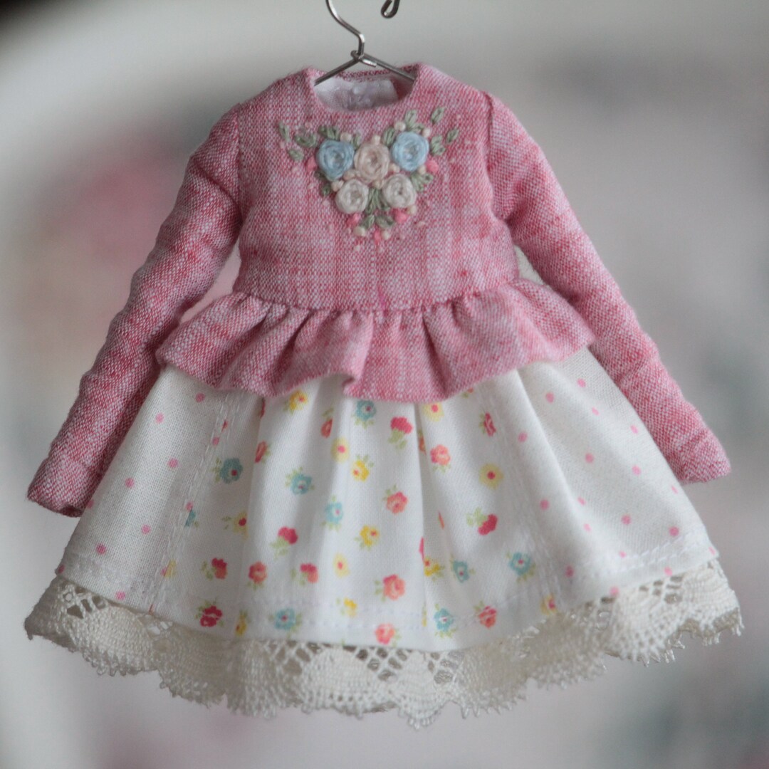 Pink Dress for Blythe, Rose Embroidery Blythe Dress, Blythe Outfit ...