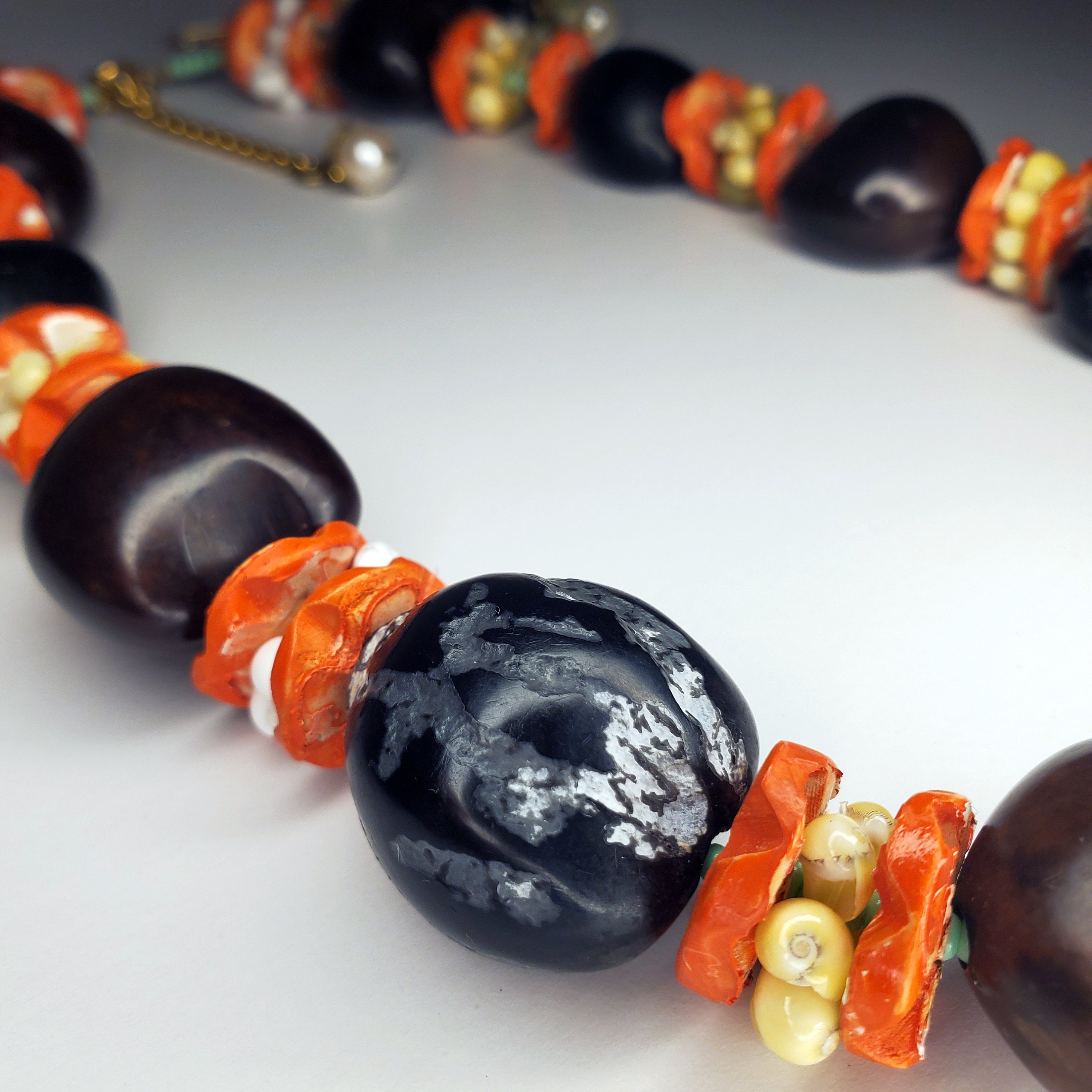 Beaded Style Kukui Nut Tiger Brown Black Choker Earrings Necklace With ...