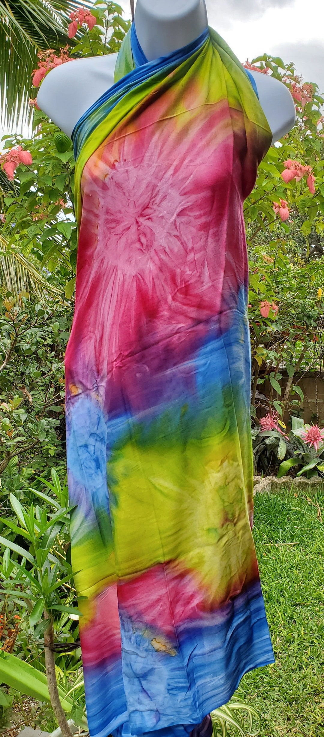 Plus Size Tie Dye Beach Luau Cover-up Sarong Pareo Wrap Dress 84" X 46 ...