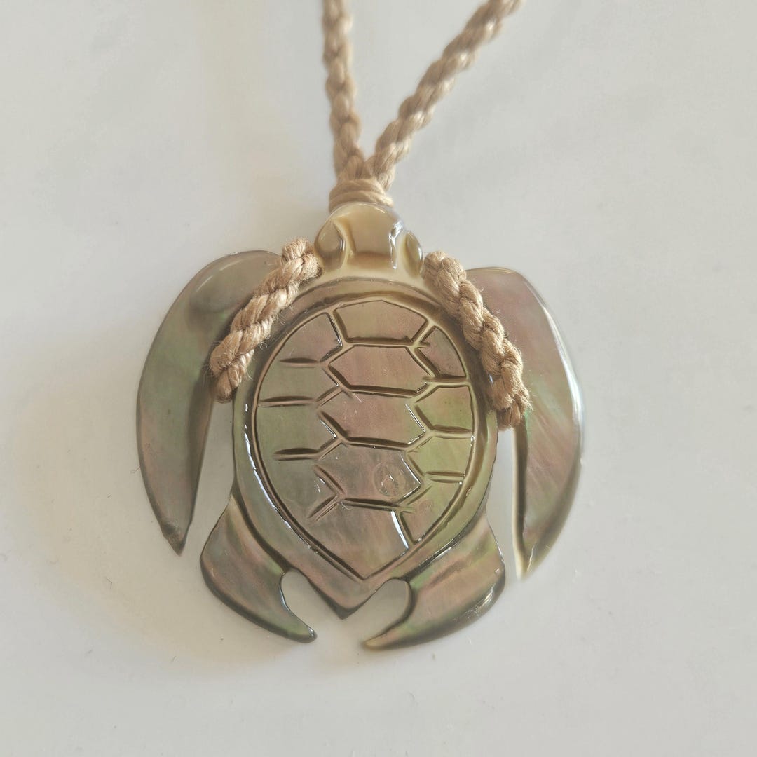 Dark Sea Turtle Honu Mother of Peral Shell Adjustable Necklace - Etsy
