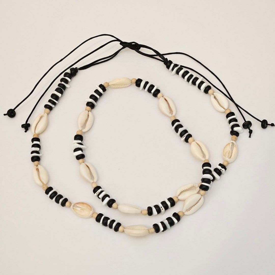 Adjustable Cowrie Shell With Wood Beads Necklace Lei - Etsy