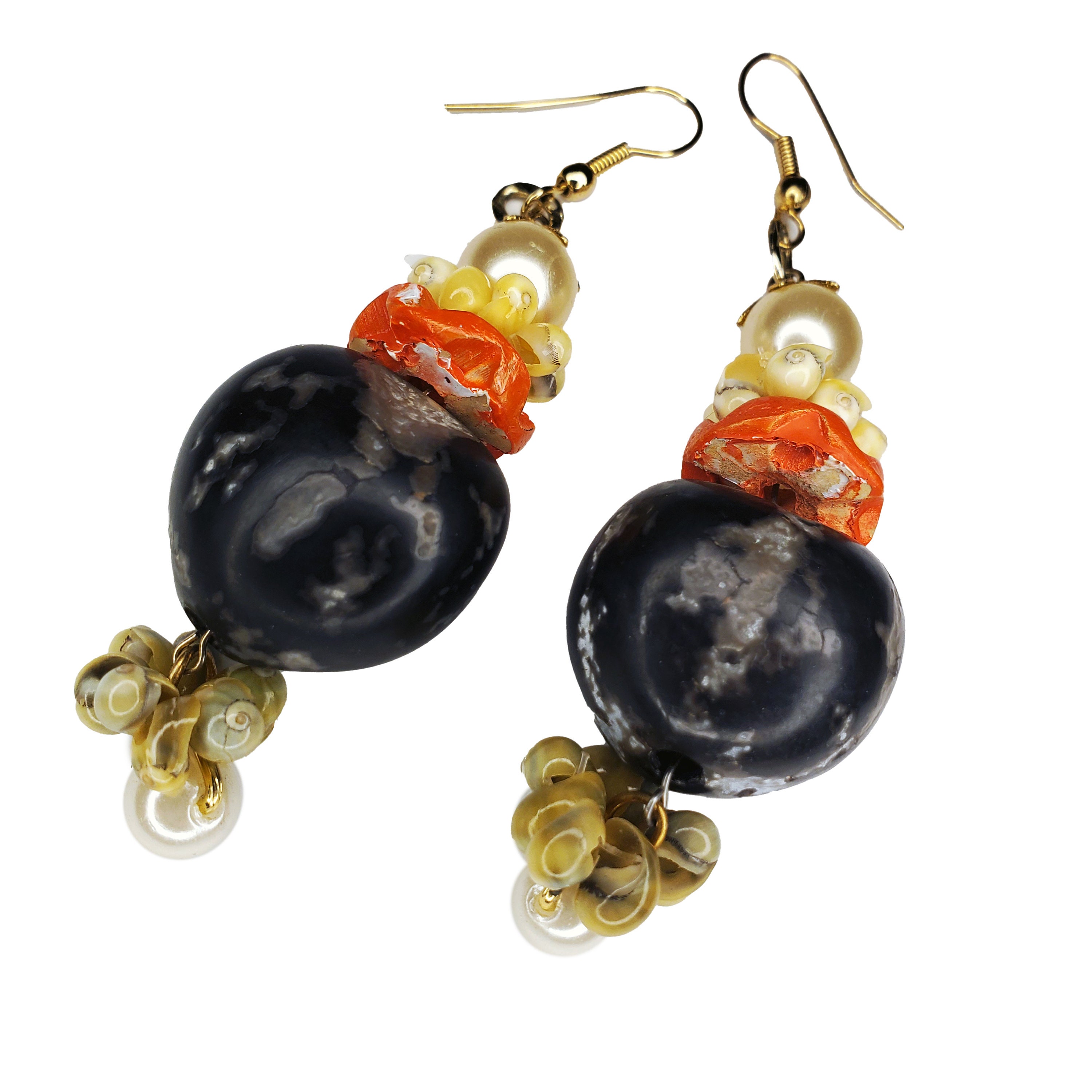 Beaded Style Kukui Nut Tiger Brown Black Choker Earrings Necklace With ...