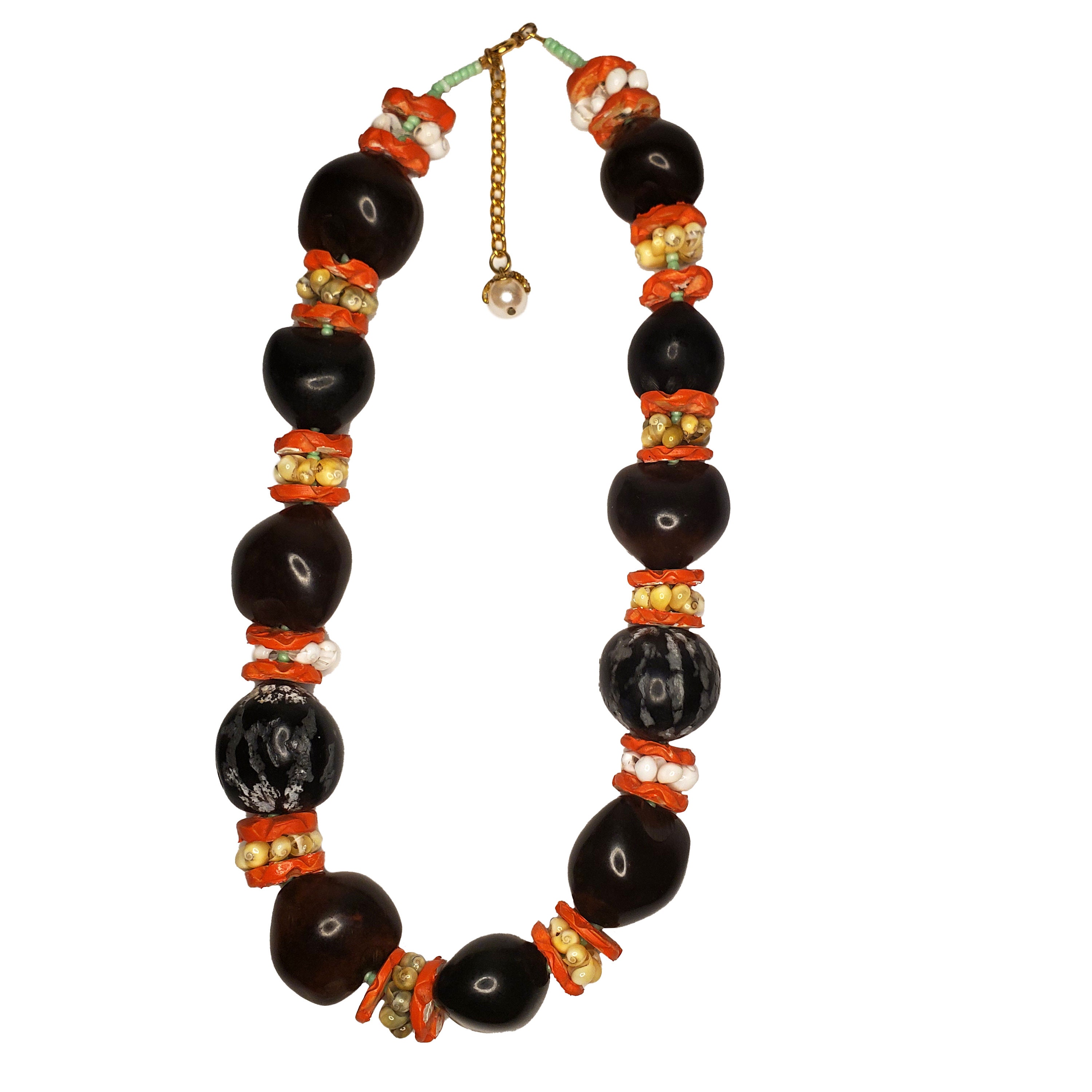 Beaded Style Kukui Nut Tiger Brown Black Choker Earrings Necklace With ...