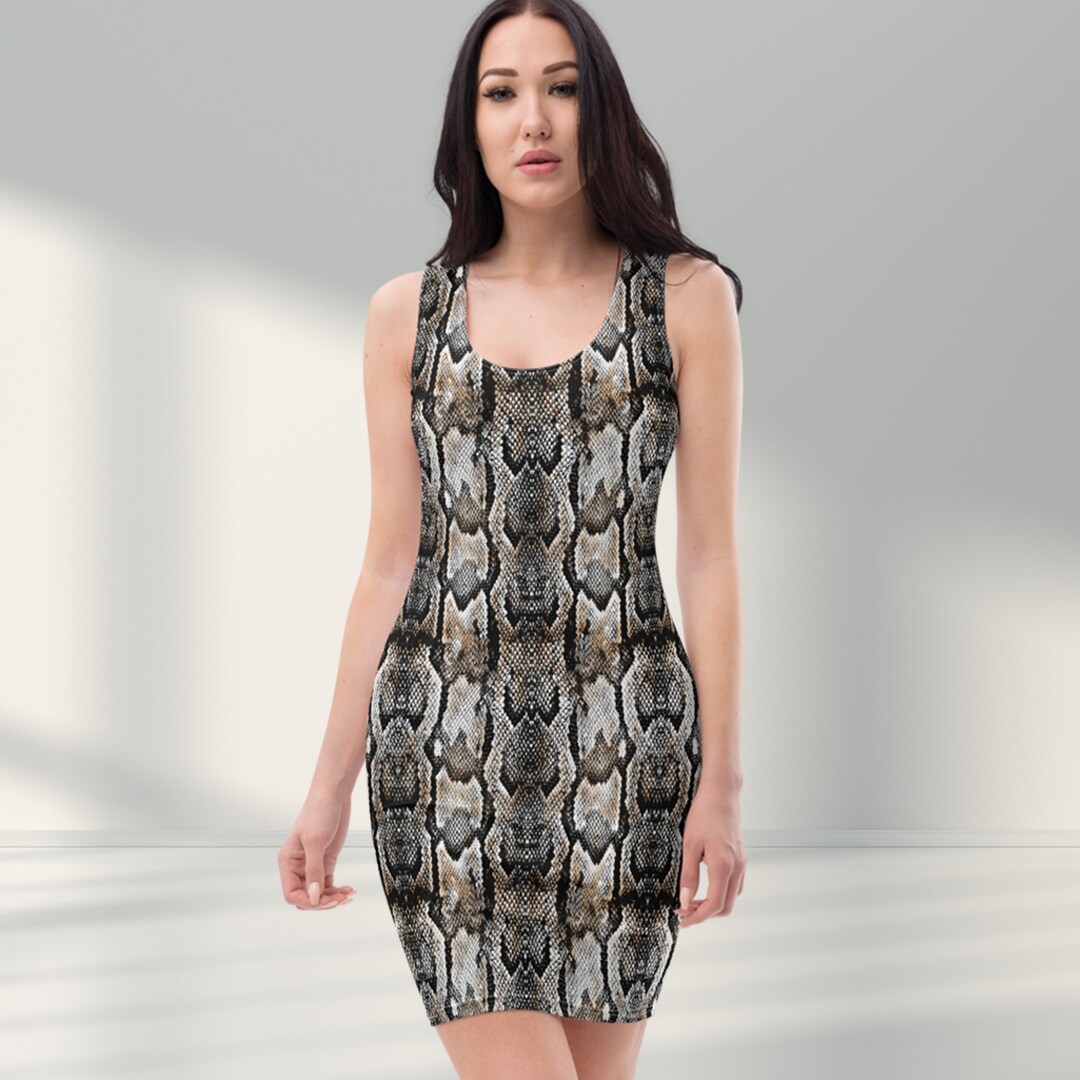 Snake Skin Print Bodycon Dress Body Hugging Dress Fitted Dress Mini ...