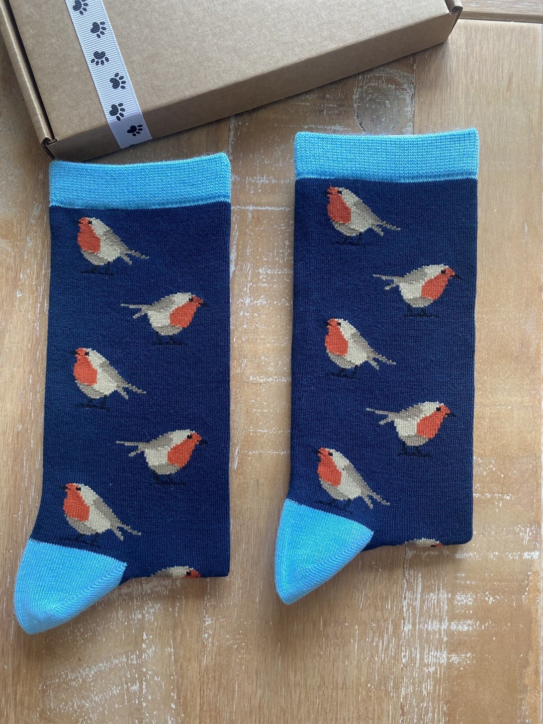 Navy Bamboo Robin Bird Socks Gift for Women - Etsy UK