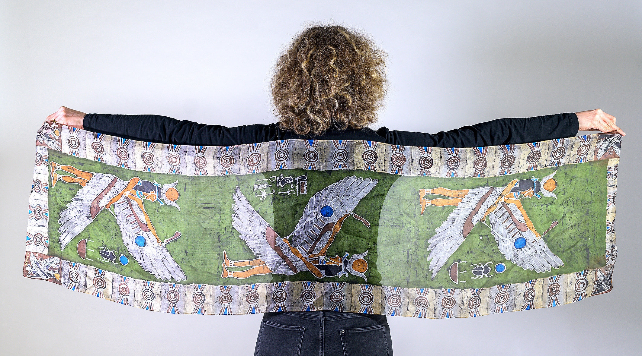 Silk Scarf With Ancient Egyptian Hieroglyphs/hand Painted Olive Green ...