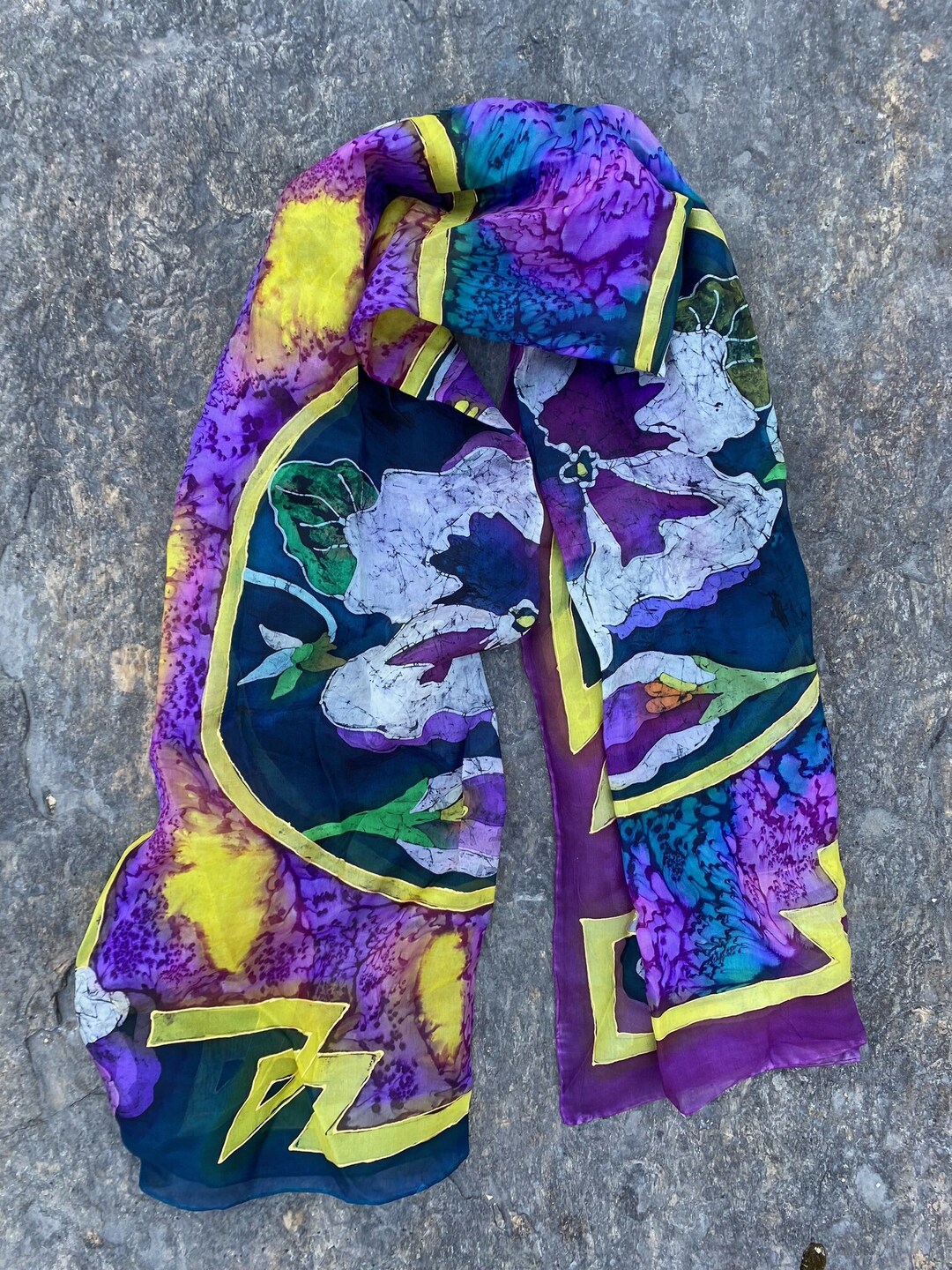 Pansy Silk Scarf/handpainted Light Batik Flower Shawl/large Floral ...