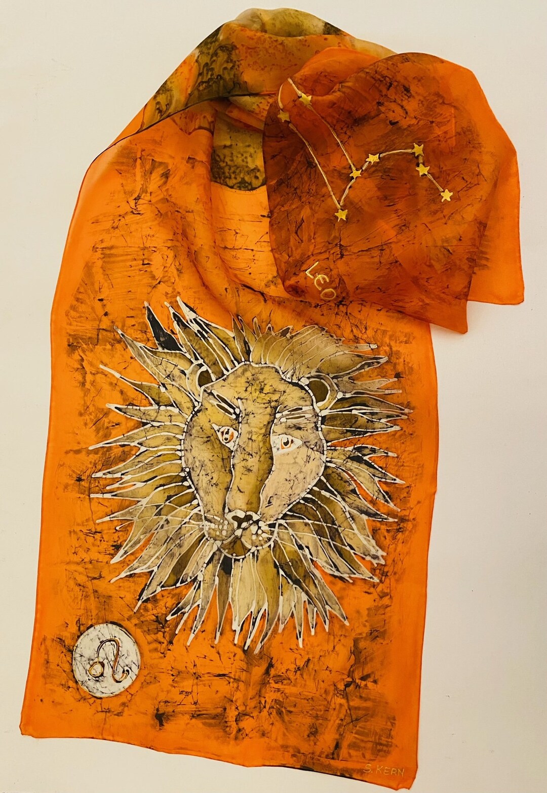 Handpainted Silk Scarf: Leo Zodiac Lion, Batik Shawl - Etsy