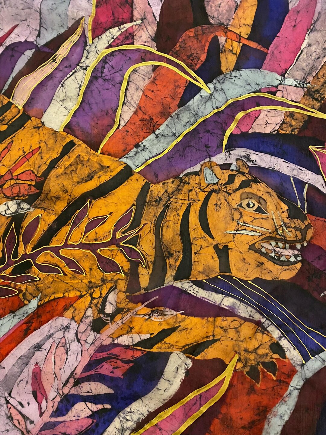 Handpainted Batik Silk Scarf, Tiger Jungle Art Shawl - Etsy
