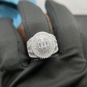 Mens Iced Out VVS Moissanite Ring, Baguette Round Diamond Ring for Men ...