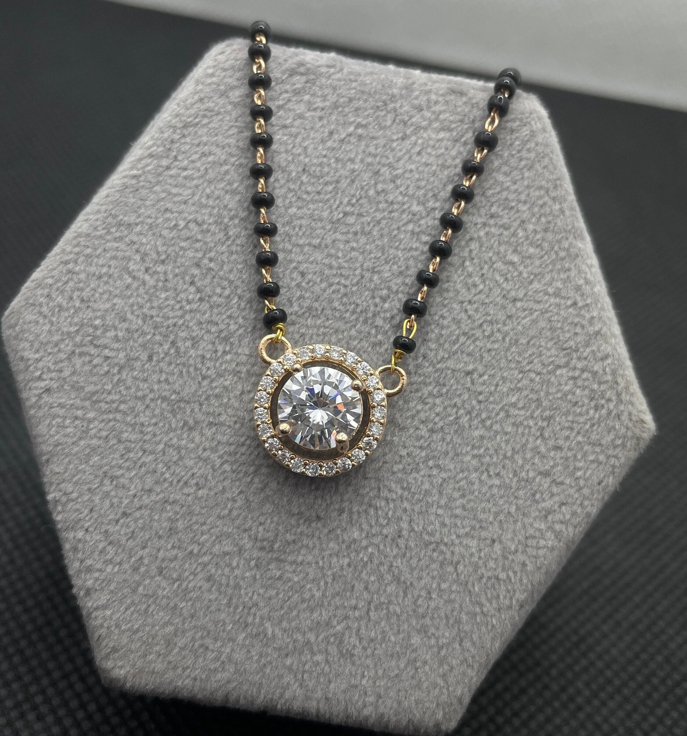 Round Diamond Mangalsutra Pendant Gold Chain Mangalsutra Solitaire Mangalsutra Indian Traditional Jewelry Black Bead Mangalsutra Gold Etsy
