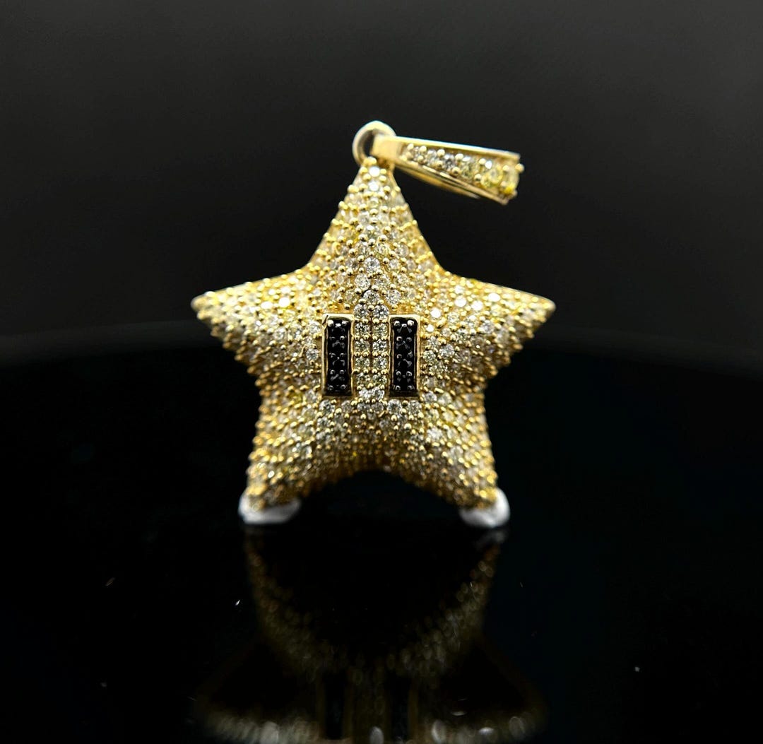 Hip Hop Super Mario Pendant, Pave Set Round Cut VVS Moissanite Pendant ...