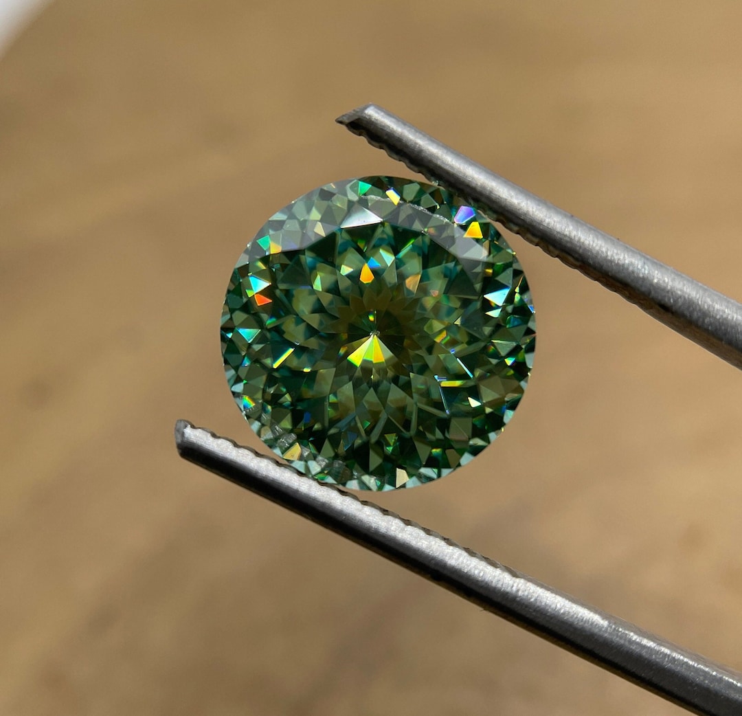 Antique Portuguese Cut Dark Green Color Loose Moissanite for Engagement Ring / Fancy Moissanite ...