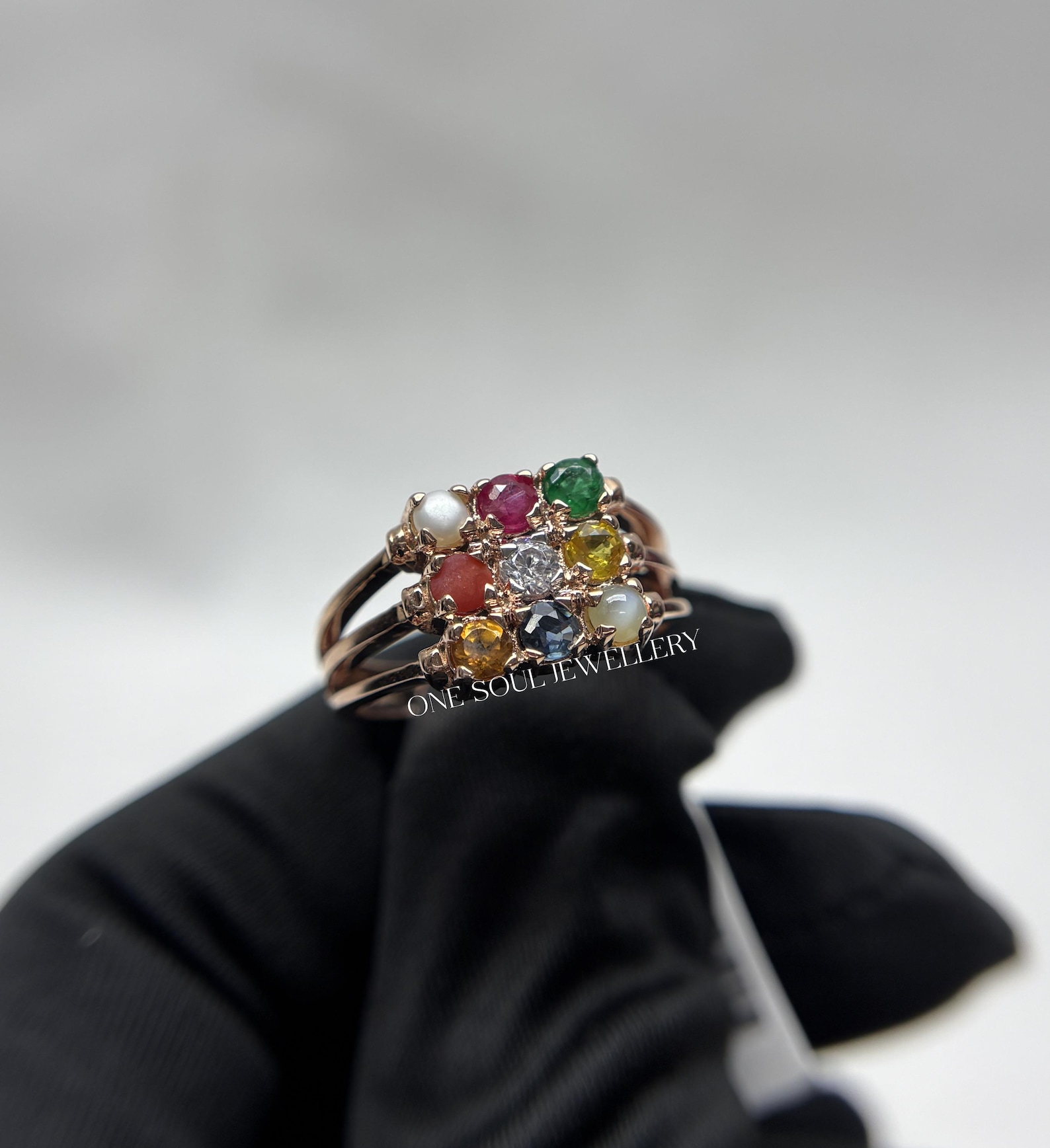 Natural Navratna 9 Gemstone Men's Gold Ring, Real Gemstone Ring, 14K ...