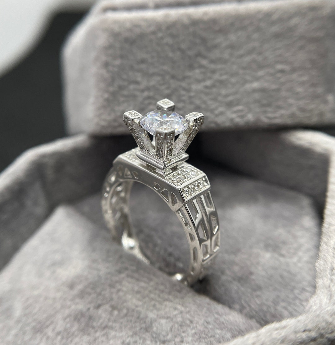 Unique Designer Tower Ring, 1.00CT Round Moissanite Ring, Paris Tower ...