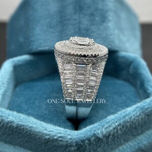 Mens Iced Out VVS Moissanite Ring, Baguette Round Diamond Ring for Men ...