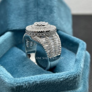Mens Iced Out VVS Moissanite Ring, Baguette Round Diamond Ring for Men ...