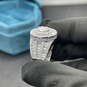Mens Iced Out VVS Moissanite Ring, Baguette Round Diamond Ring for Men ...