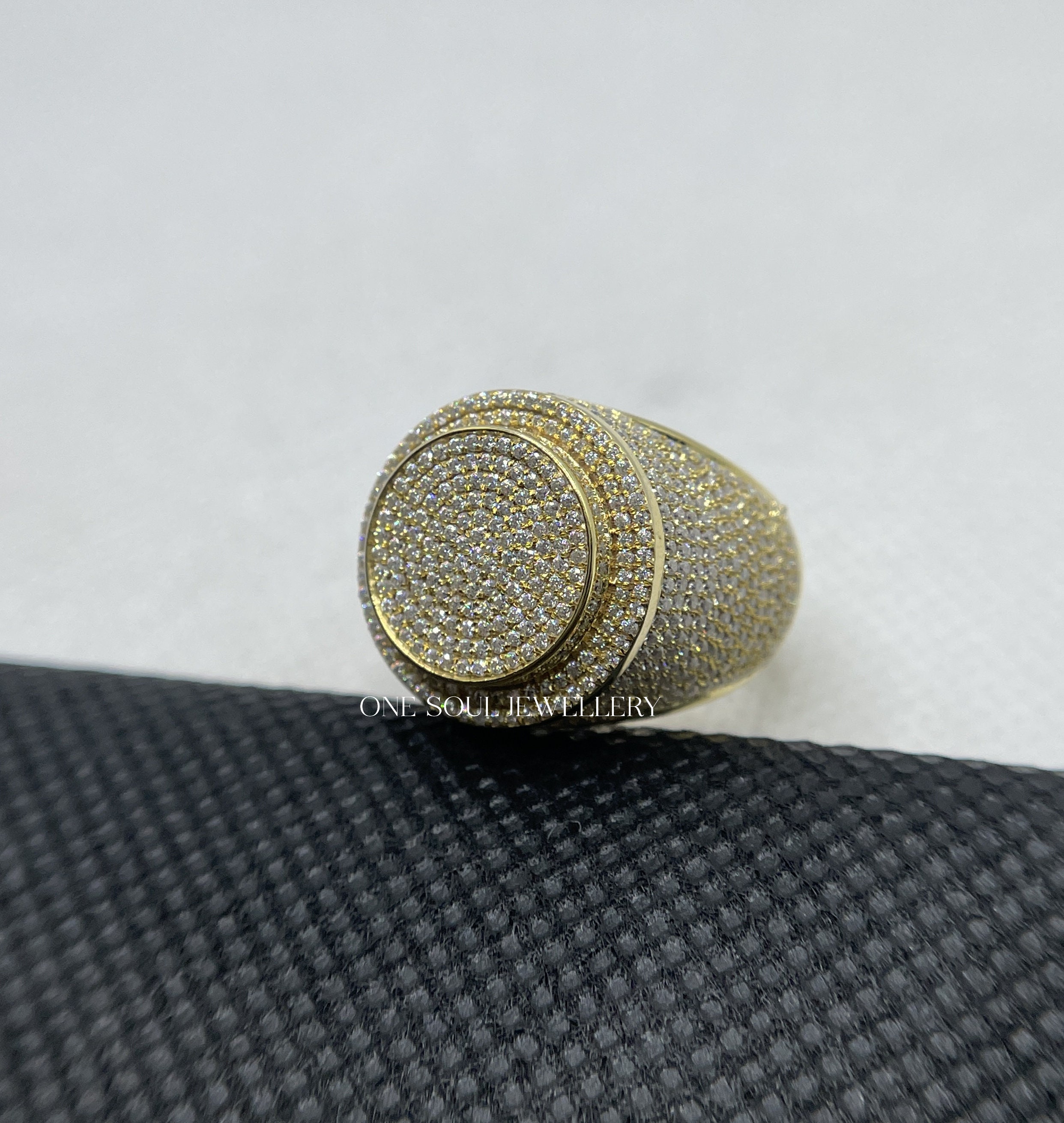 Men's 10K Solid Gold Iced Out Ring, Huge Diamond Ring, Micro Pave ...